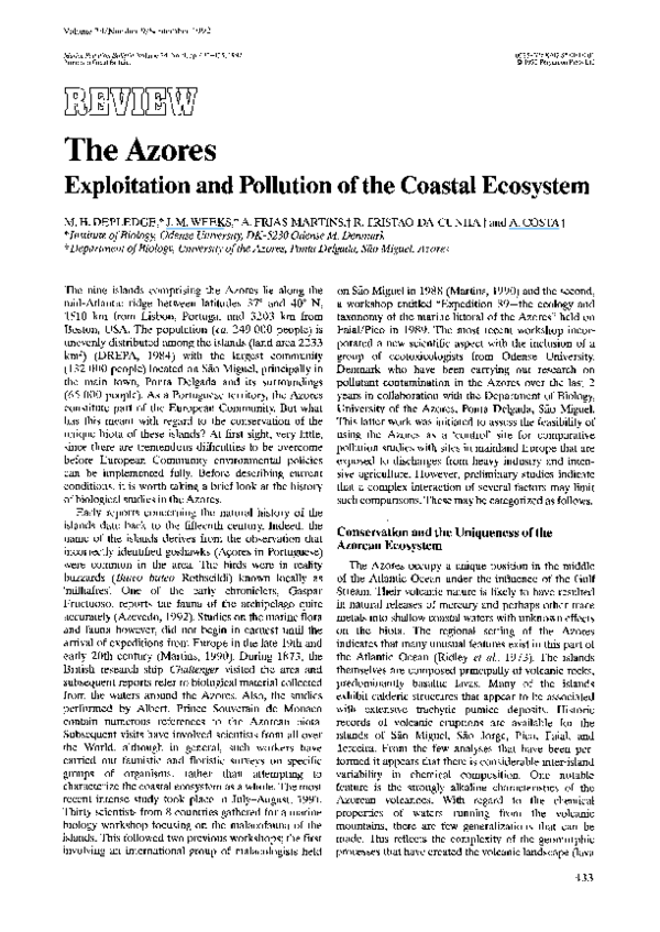 (PDF) The Azores Exploitation and pollution of the coastal ecosystem