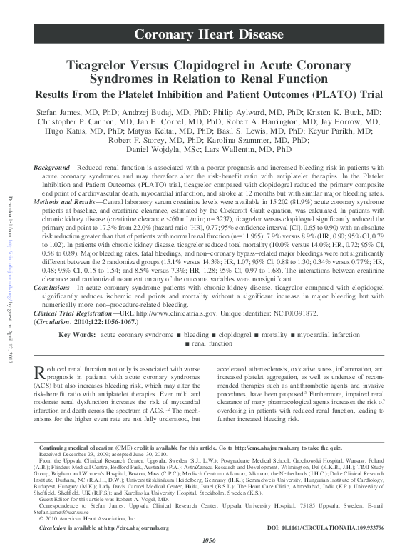 (PDF) Ticagrelor Versus Clopidogrel in Acute Coronary Syndromes in ...