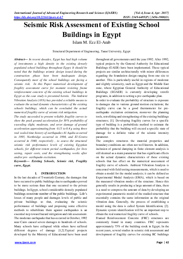 (PDF) Seismic Risk Assessment of Existing School Buildings in Egypt
