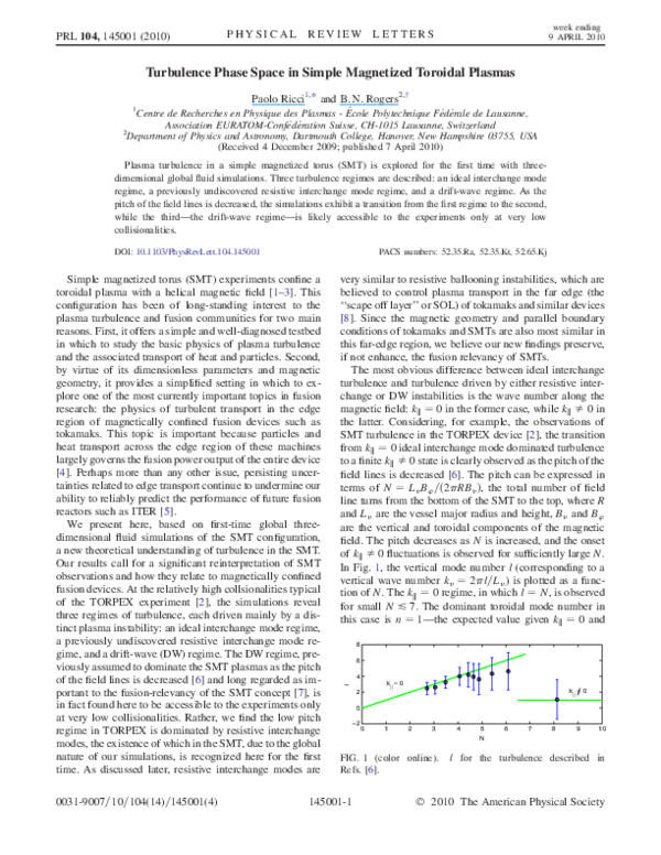 (PDF) Turbulence Phase Space in Simple Magnetized Toroidal Plasmas