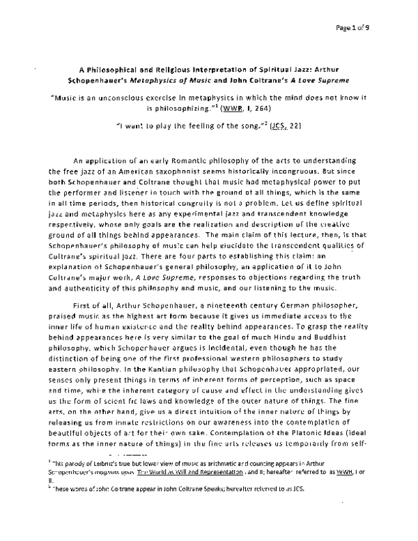 (PDF) Schopenhauer's Metaphysics of Music Illumines A Love Supreme