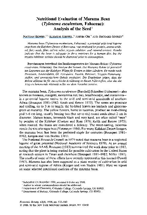 (PDF) Nutritional evaluation of Marama bean (Tylosema esculentum ...