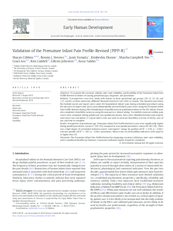 (PDF) Validation of the Premature Infant Pain Profile-Revised (PIPP-R ...