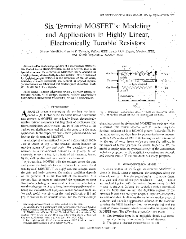 (PDF) Six-terminal MOSFET's: modeling and applications in highly linear, electronically tunable ...