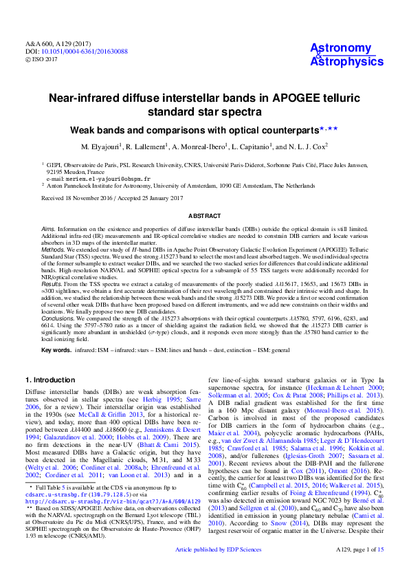 (PDF) Near-infrared diffuse interstellar bands (DIBs) in APOGEE ...