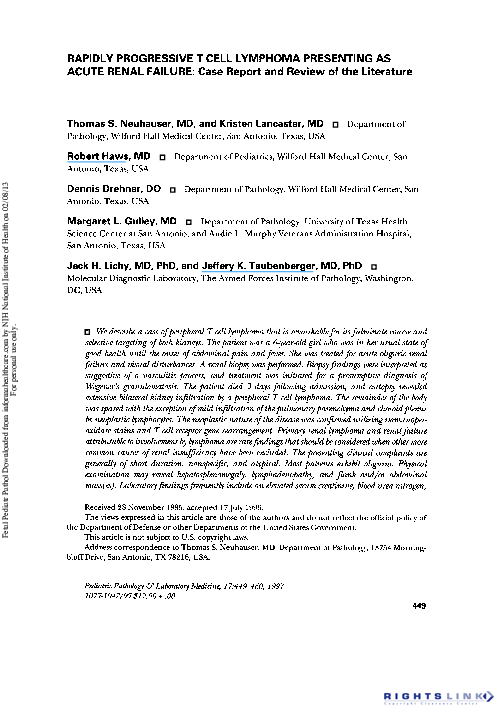 (PDF) Rapidly Progressive T Cell Lymphoma Presenting as Acute Renal Failure: Case Report and ...