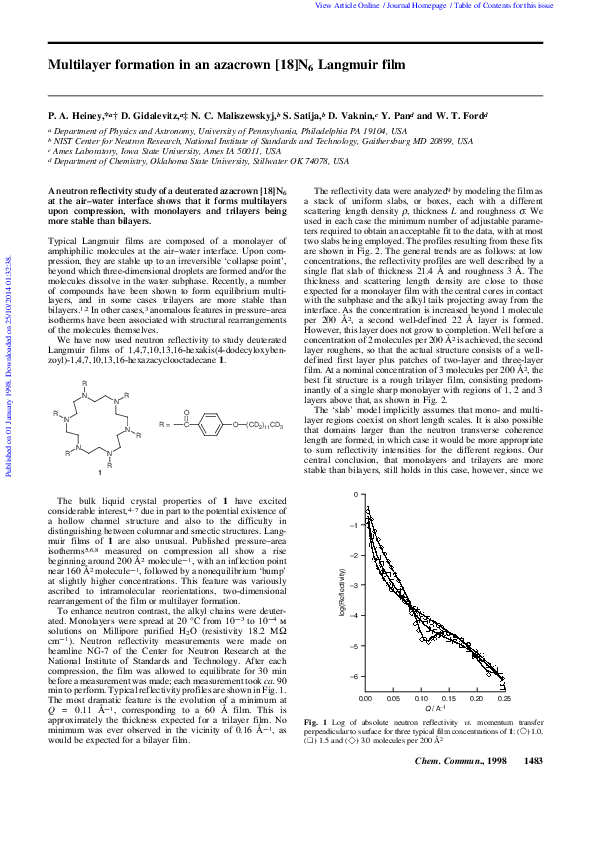(PDF) Multilayer formation in an azacrown [18]N6 Langmuir film | David ...