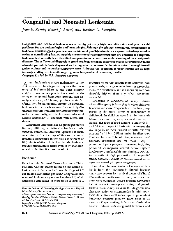 (PDF) Congenital and neonatal leukemia