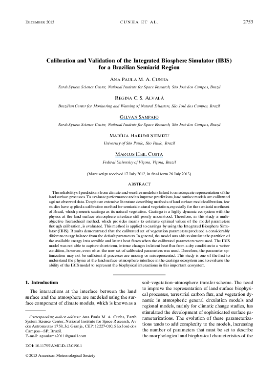 (PDF) Calibration and Validation of the Integrated Biosphere Simulator ...