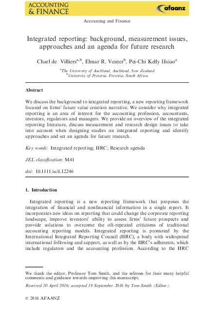 (PDF) Integrated reporting: background, measurement issues, approaches ...