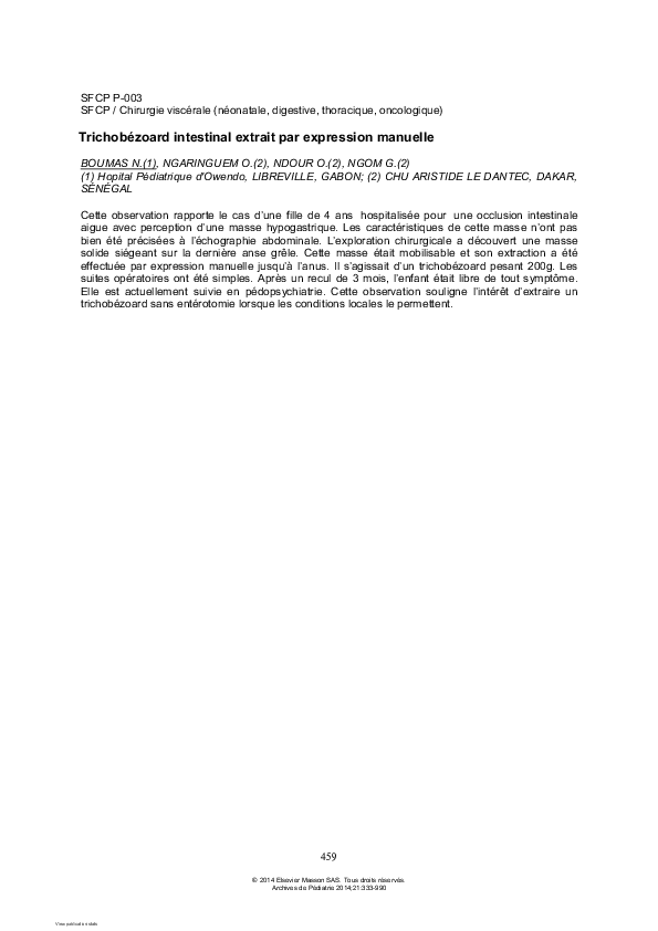 (PDF) Trichobézoard intestinal extrait par expression manuelle | Oumar ...