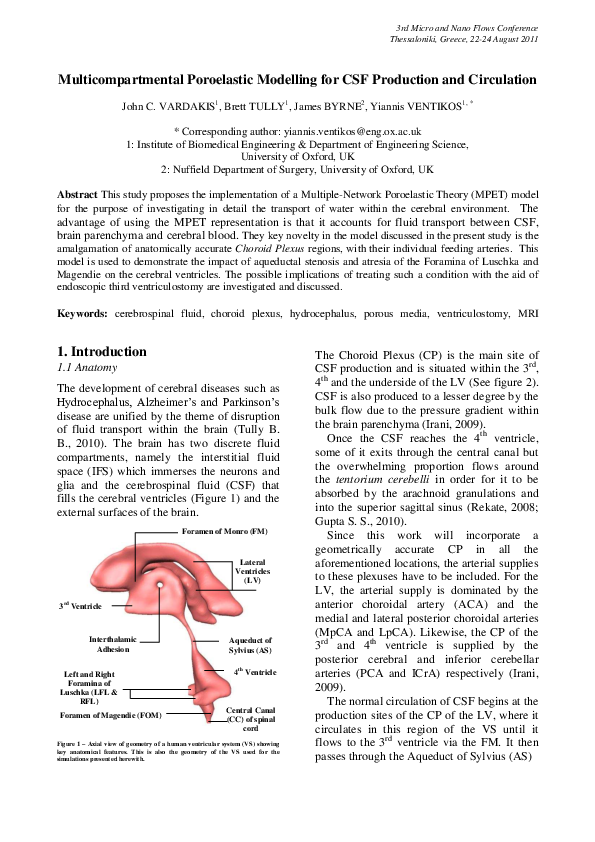 (PDF) Multicompartmental poroelastic modelling for CSF production and ...