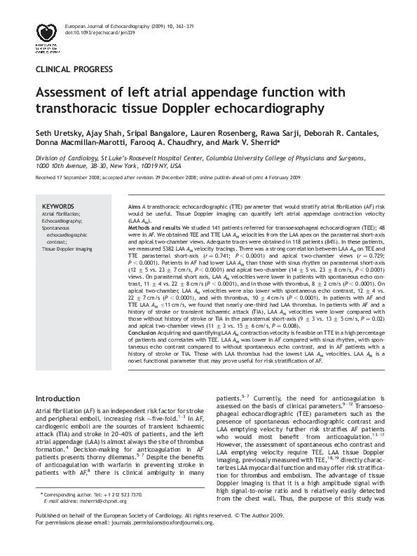 (PDF) Assessment of left atrial appendage function with transthoracic ...