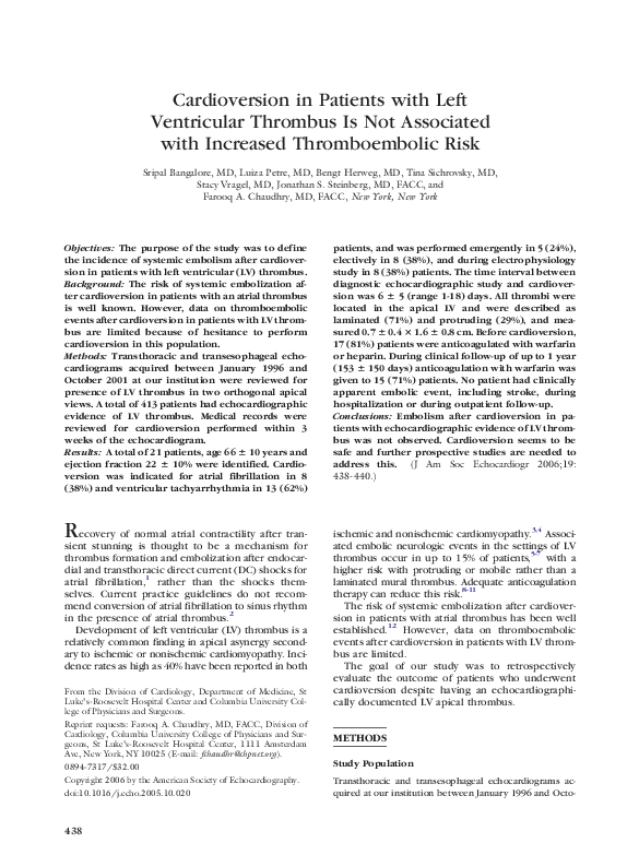 (PDF) Cardioversion in Patients with Left Ventricular Thrombus Is Not ...