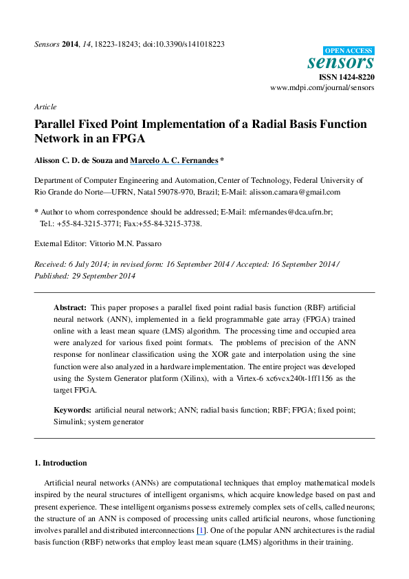 (PDF) Parallel Fixed Point Implementation of a Radial Basis Function Network in an FPGA