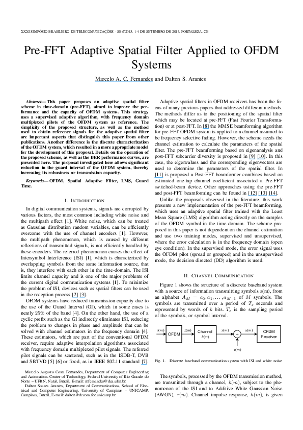 (PDF) Pre-FFT Adaptive Spatial Filter Applied to OFDM System | Marcelo ...