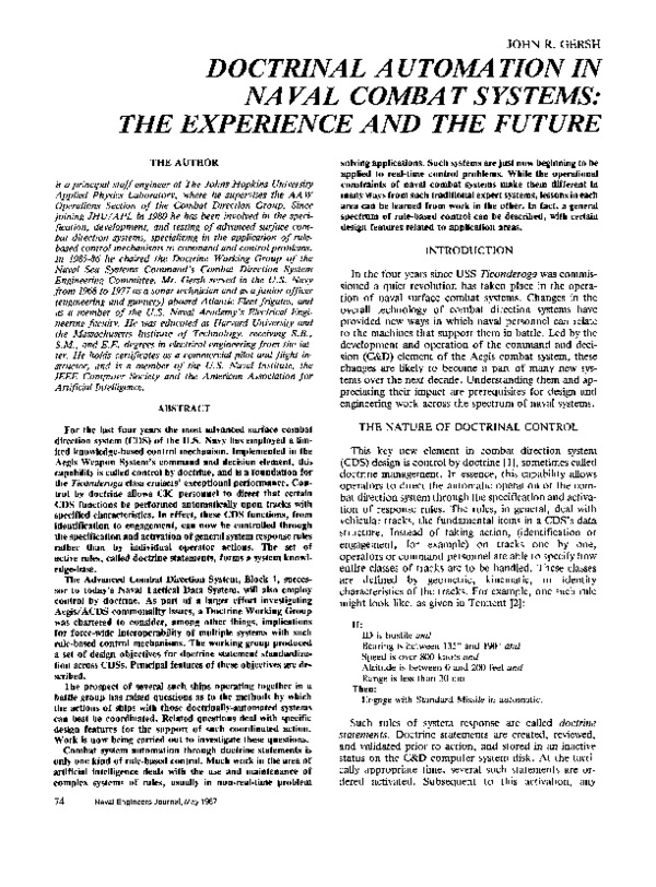 (PDF) Doctrinal Automation in Naval Combat Systems: The Experience and ...