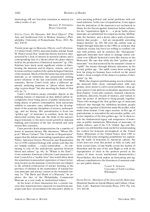 (PDF) Steven Conn . Do Museums Still Need Objects? (The Arts and ...