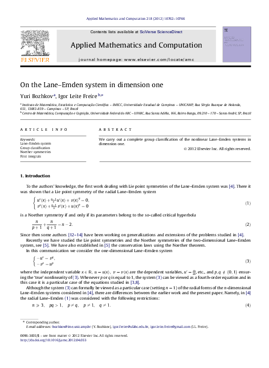 (PDF) On the Lane–Emden system in dimension one