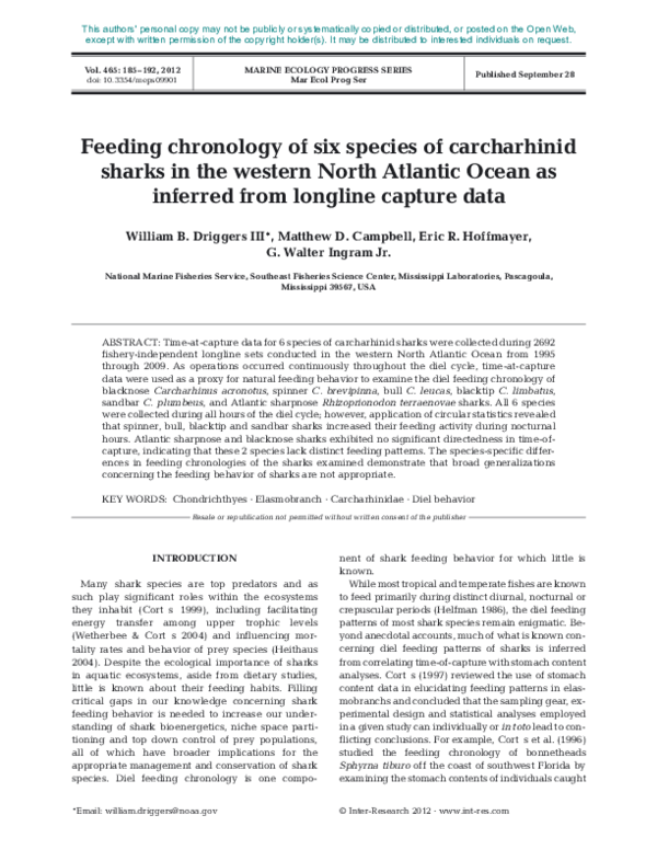 (PDF) Feeding chronology of six species of carcharhinid sharks in the ...