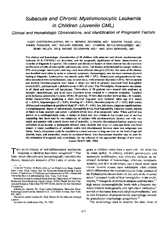 (PDF) Subacute and chronic myelomonocytic leukemia in children (juvenile CML). Clinical and ...