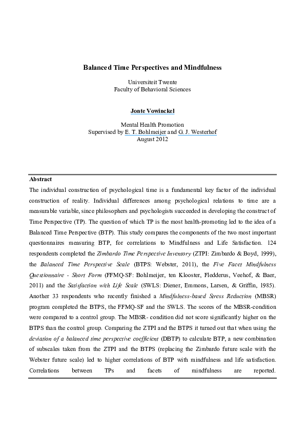 (PDF) Balanced Time Perspectives and Mindfulness