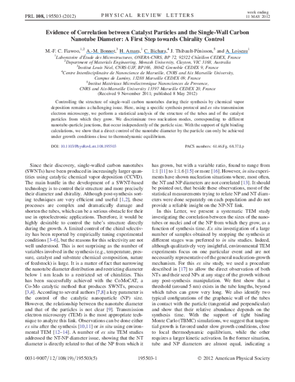 (PDF) Evidence of Correlation between Catalyst Particles and the Single ...