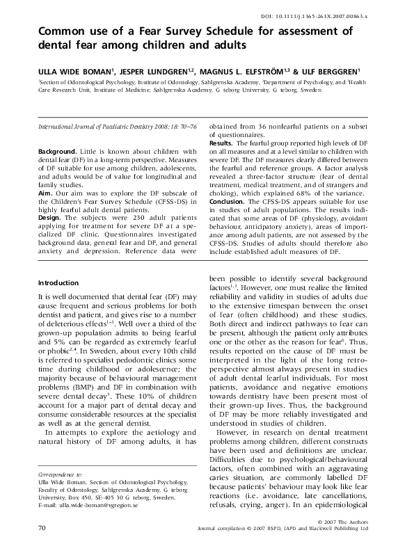 (PDF) Common use of a Fear Survey Schedule for assessment of dental ...