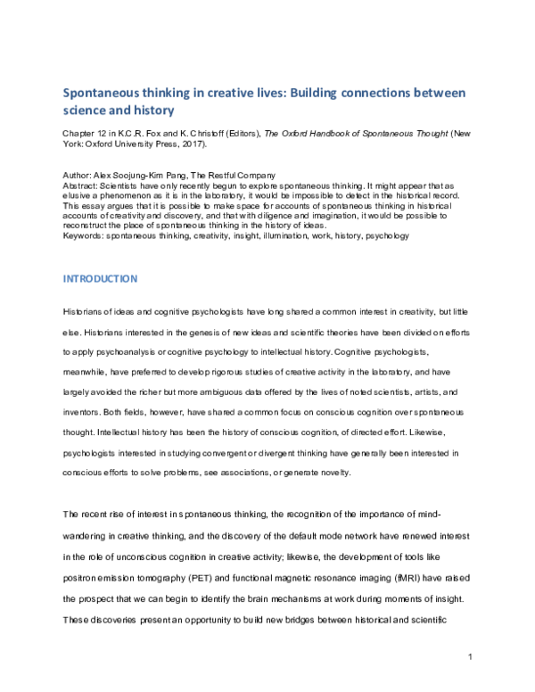 (PDF) Spontaneous thinking in creative lives: Building connections ...