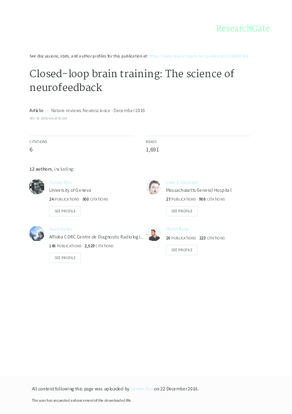 (PDF) Closed-loop brain training: the science of neurofeedback
