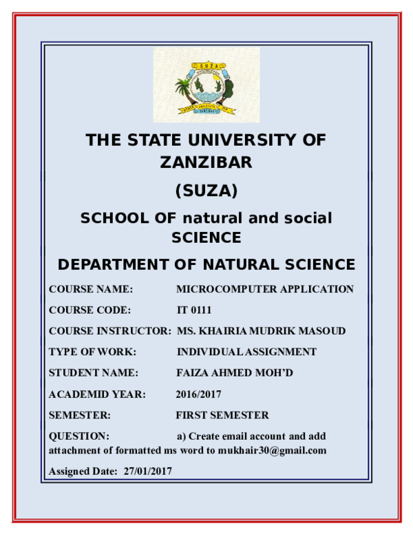 (DOC) THE STATE UNIVERSITY OF ZANZIBAR (SUZA) SCHOOL OF natural and ...