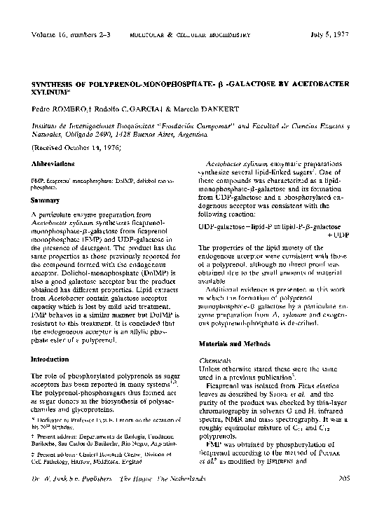 (PDF) Synthesis of polyprenol-monophosphate-β-galactose by Acetobacter ...