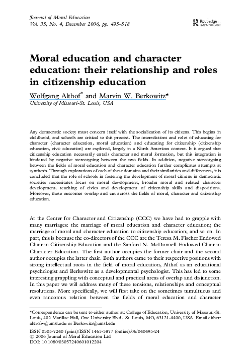 (PDF) Moral education and character education: their relationship and ...