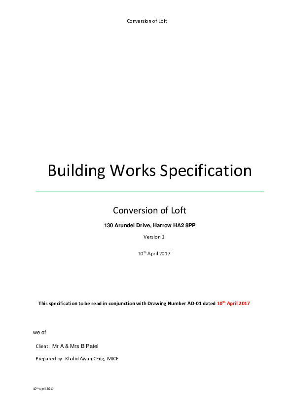 (PDF) Conversion of Loft Building Works Specification
