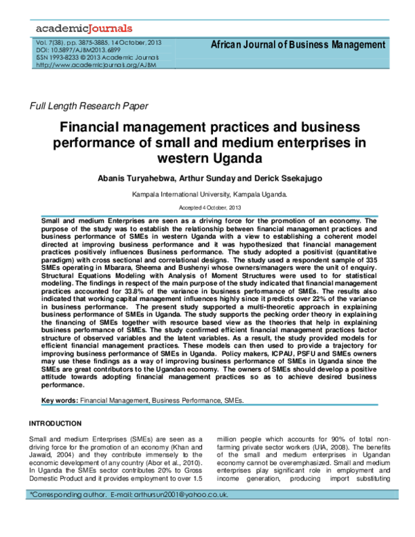 (PDF) African Journal of Business Management Financial management ...