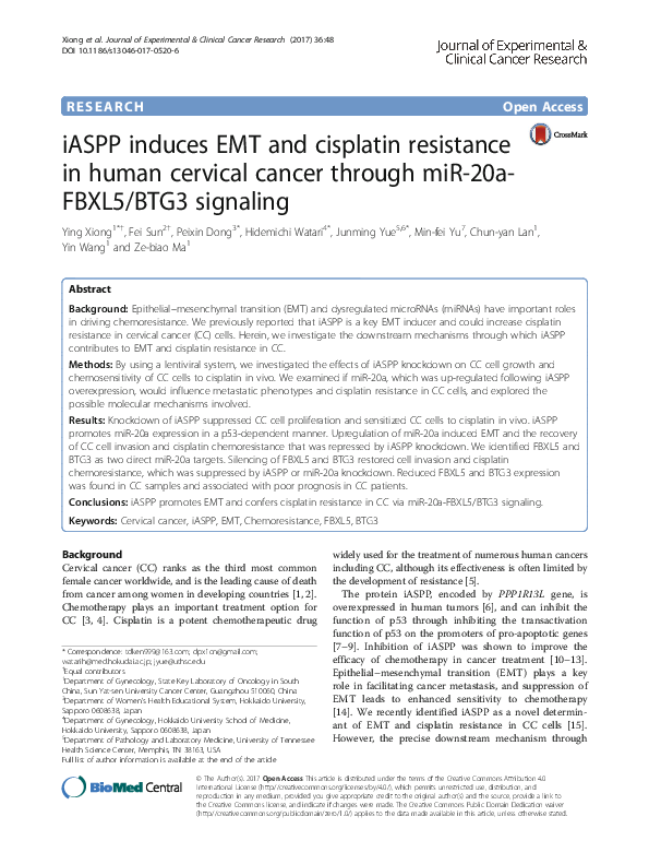 (PDF) iASPP induces EMT and cisplatin resistance in human cervical ...