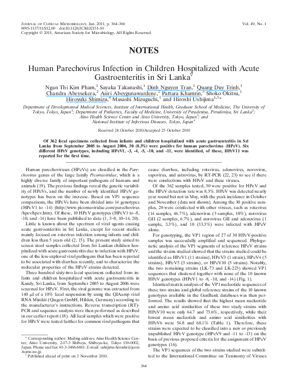 (PDF) Human Parechovirus Infection in Children Hospitalized with Acute ...