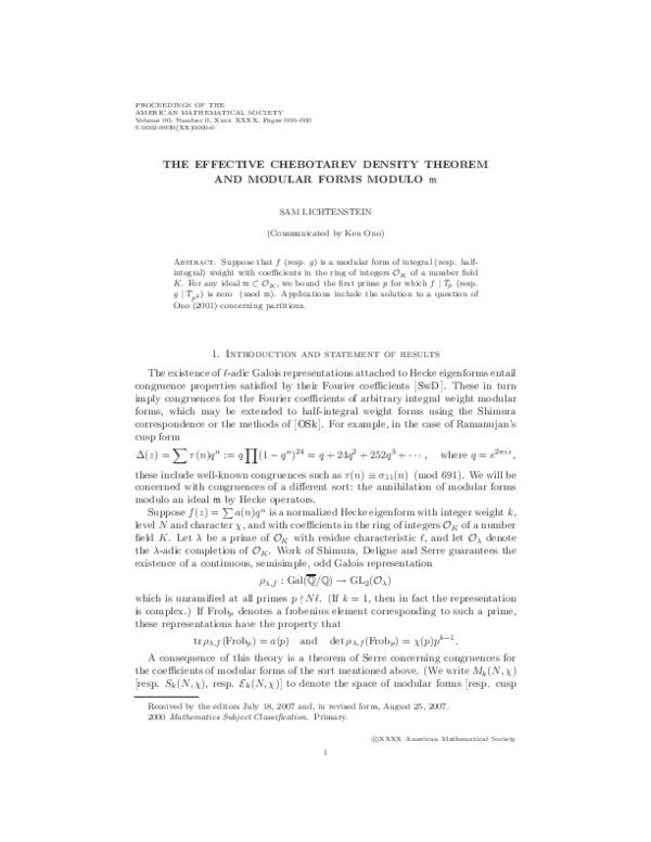 (PDF) The effective Chebotarev density theorem and modular forms modulo ...