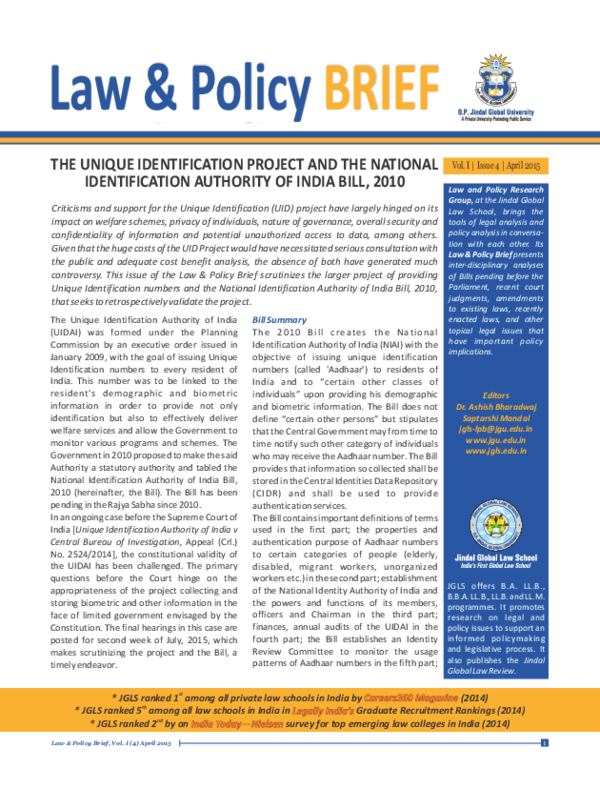 (PDF) THE UNIQUE IDENTIFICATION PROJECT AND THE NATIONAL IDENTIFICATION ...