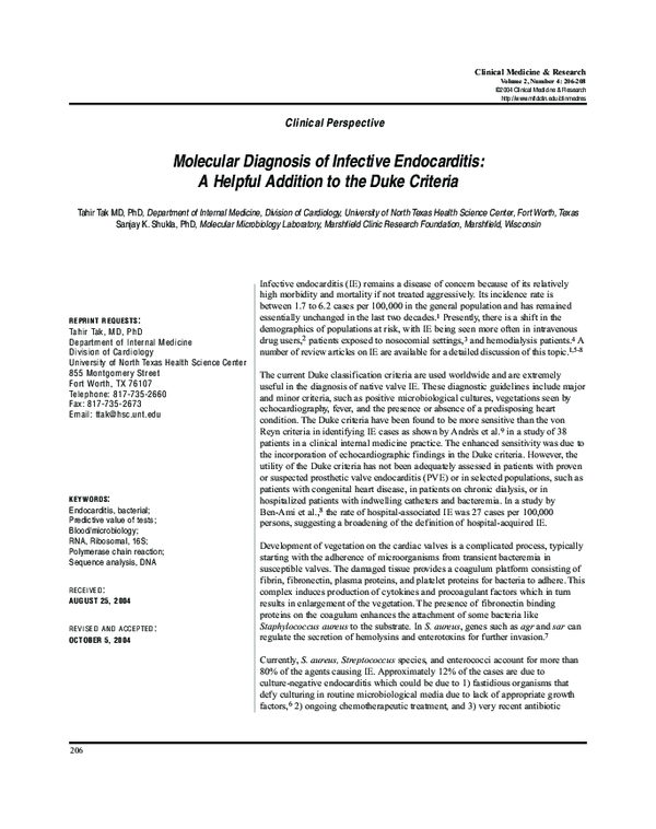 (PDF) Molecular Diagnosis of Infective Endocarditis: A Helpful Addition ...