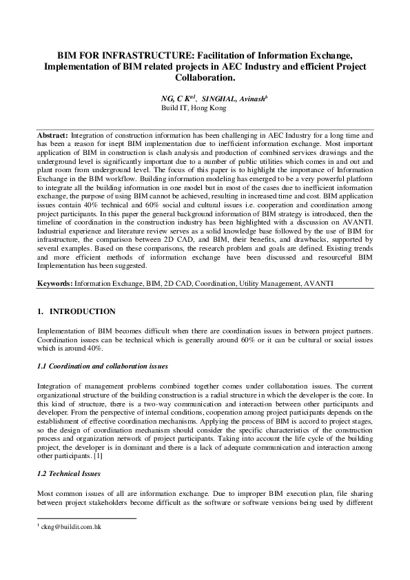 (PDF) BIM FOR INFRASTRUCTURE: Facilitation of Information Exchange ...