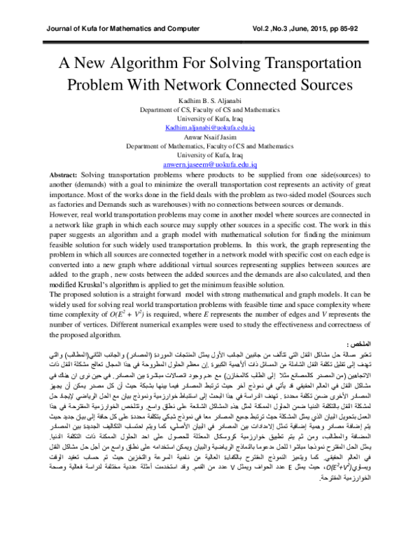 (PDF) A New Algorithm For Solving Transportation Problem With Network Connected Sources