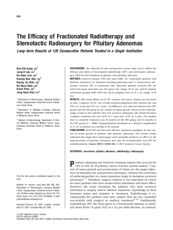 (PDF) The efficacy of fractionated radiotherapy and stereotactic radiosurgery for pituitary adenomas