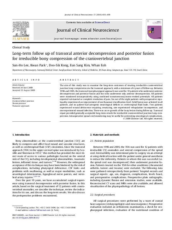 (PDF) Long-term follow up of transoral anterior decompression and ...