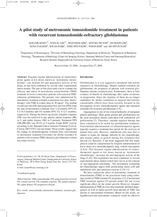 (PDF) A pilot study of metronomic temozolomide treatment in patients ...