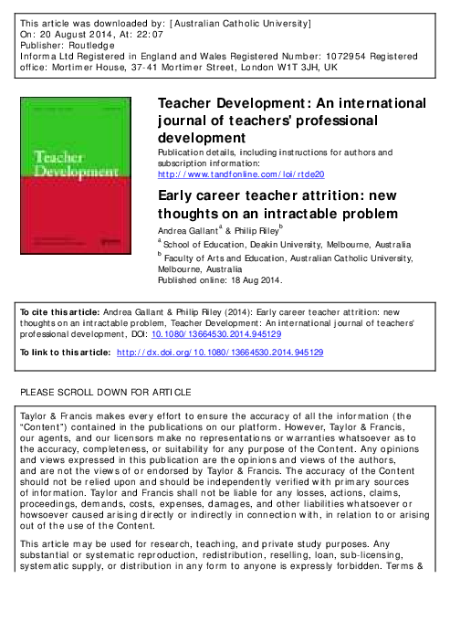 (PDF) Gallant, A., & Riley, P. (2014). Early career teacher attrition ...