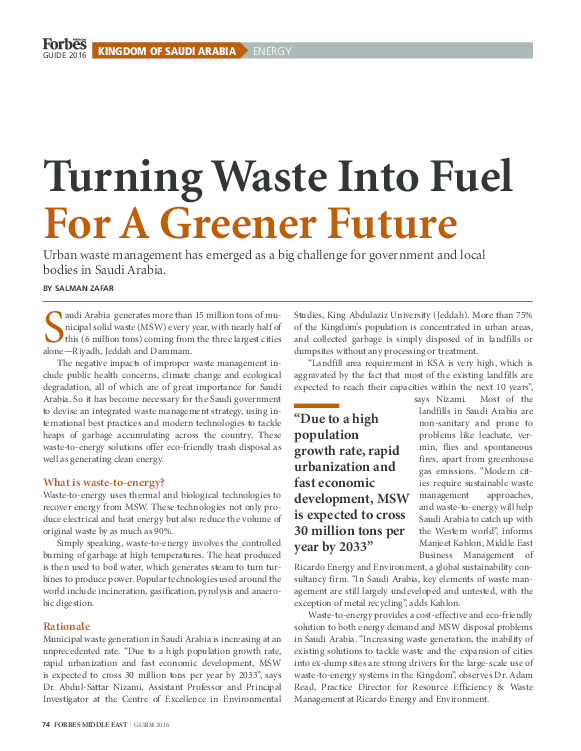 (PDF) Waste-to-Energy in Saudi Arabia: Potential and Challenges