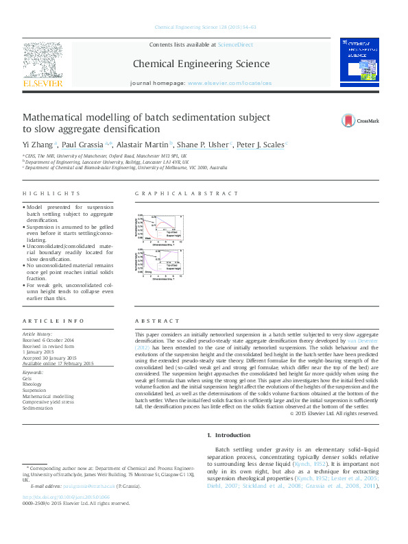 (PDF) Mathematical modelling of batch sedimentation subject to slow aggregate densification