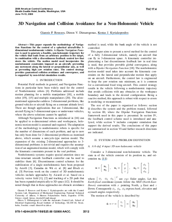 (PDF) 3D navigation and collision avoidance for a non-holonomic vehicle