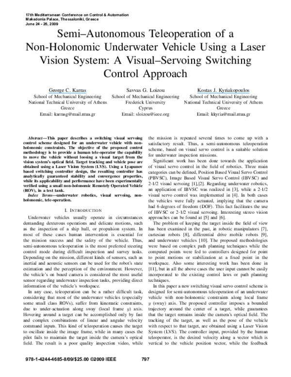 Pdf Semi Autonomous Teleoperation Of A Non Holonomic Underwater